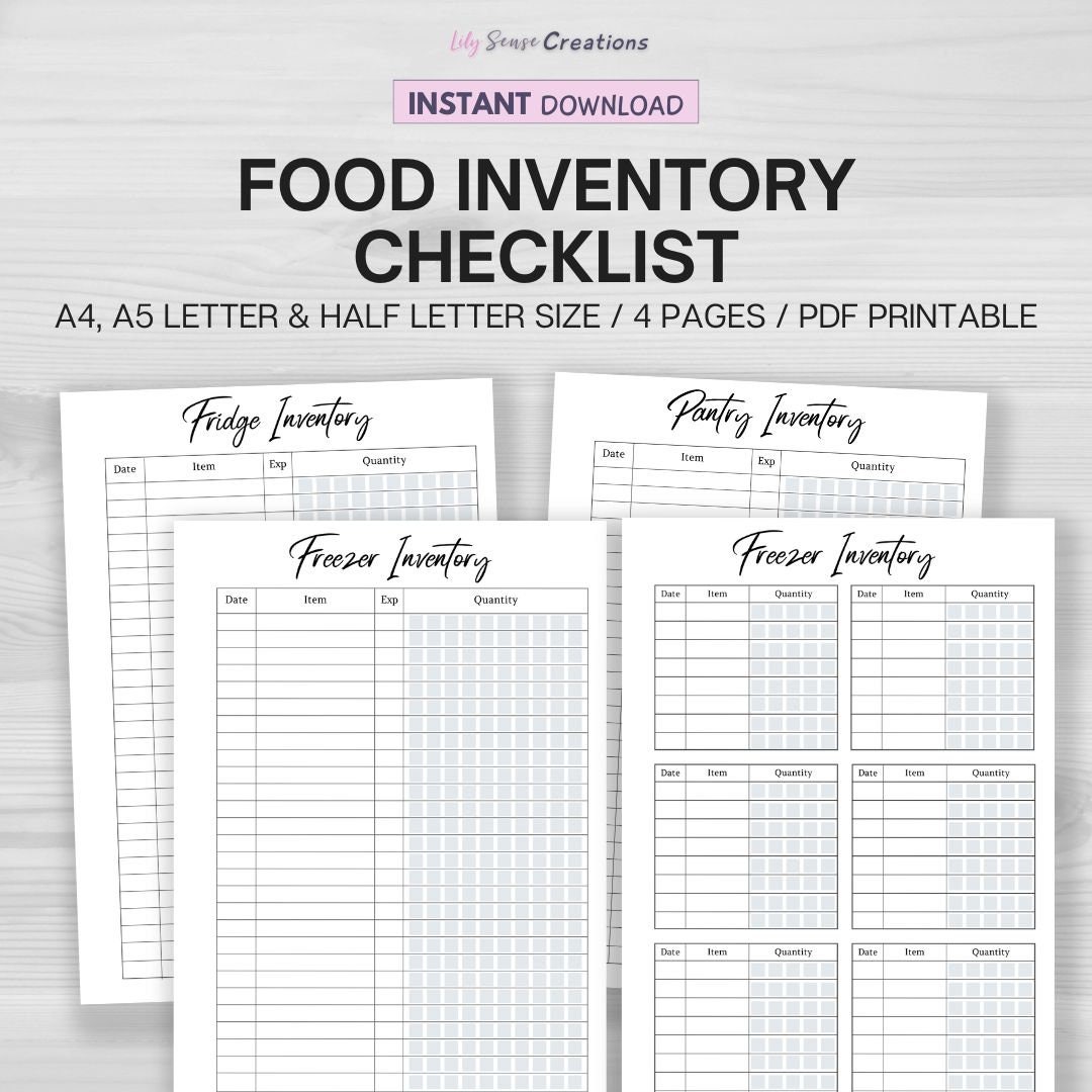 Food Inventory Checklist, Kitchen Inventory, Fridge Inventory, Freezer ...