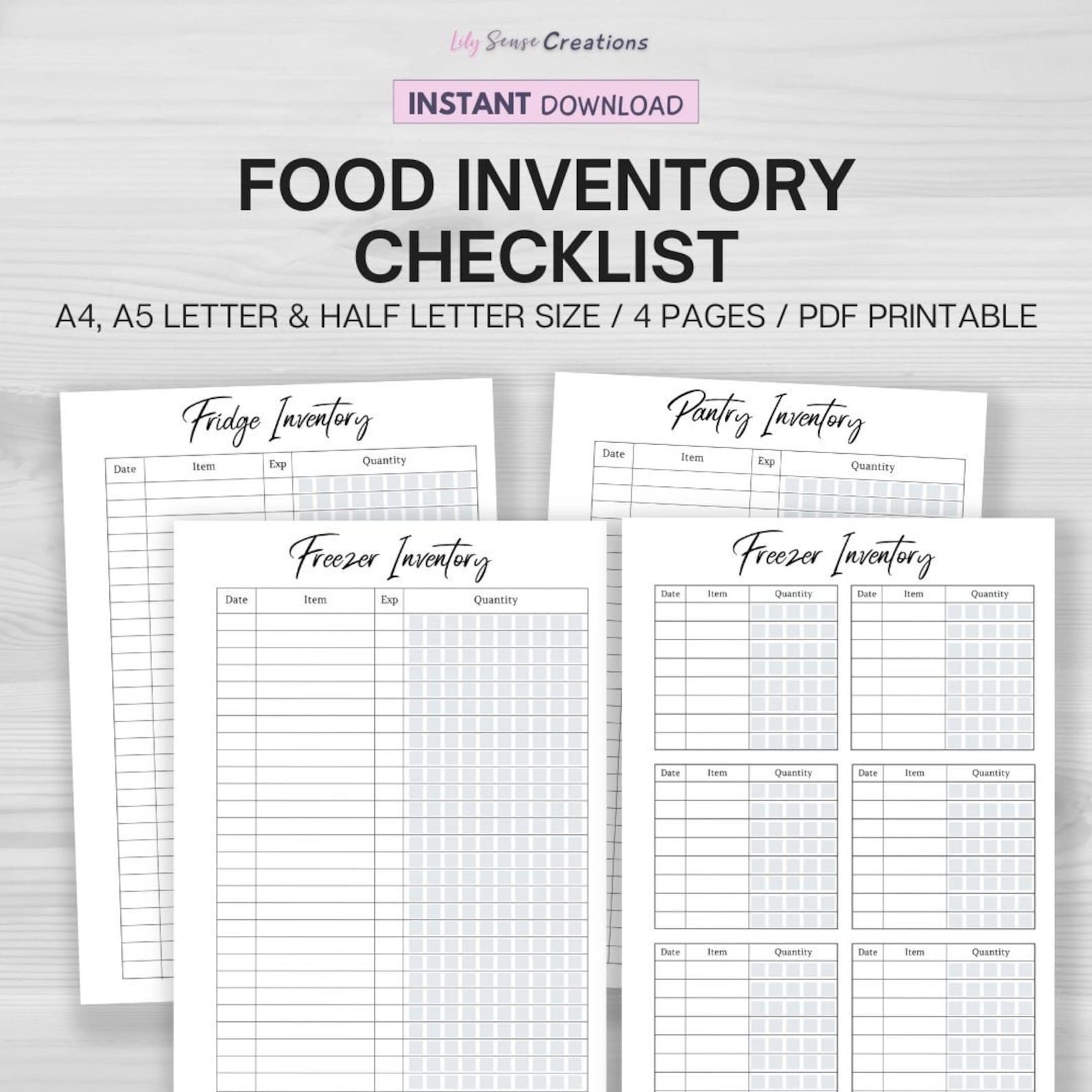 Food Inventory Checklist, Kitchen Inventory, Fridge Inventory, Freezer ...
