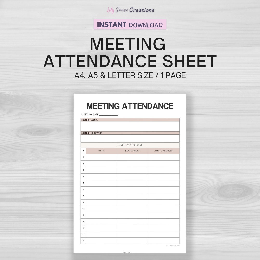 Meeting Attendance Sheet, Printable Sign up Page, Meeting Sign in ...