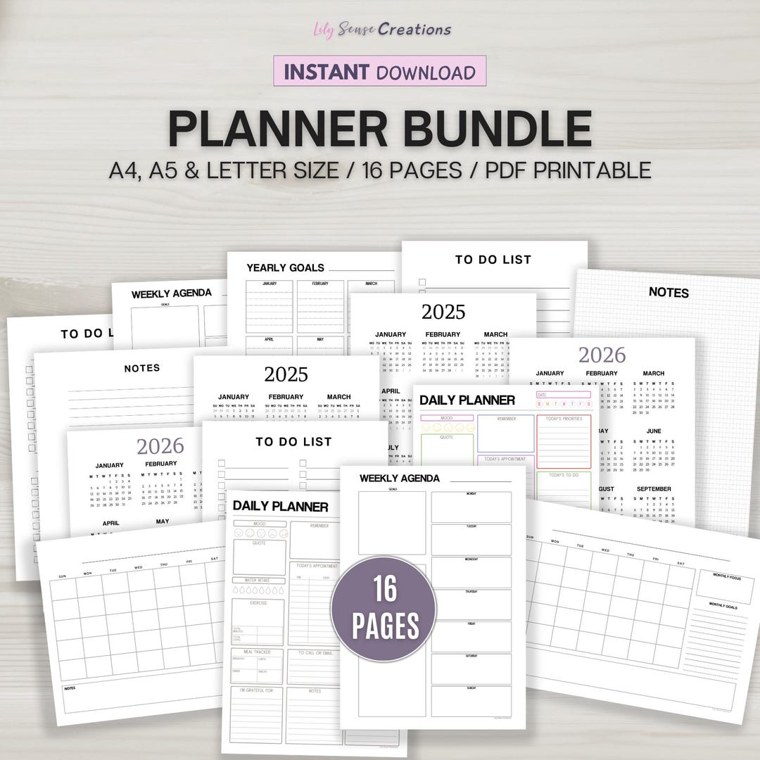 Printable Planner Bundle, Life Planner Set, Daily, Weekly, Monthly ...