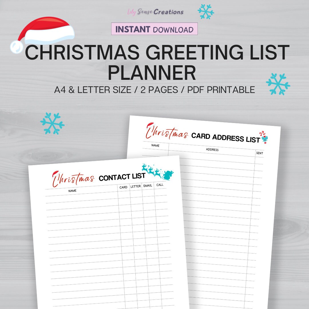Christmas Card Printable List, Holiday Card Tracker, Christmas Planner ...
