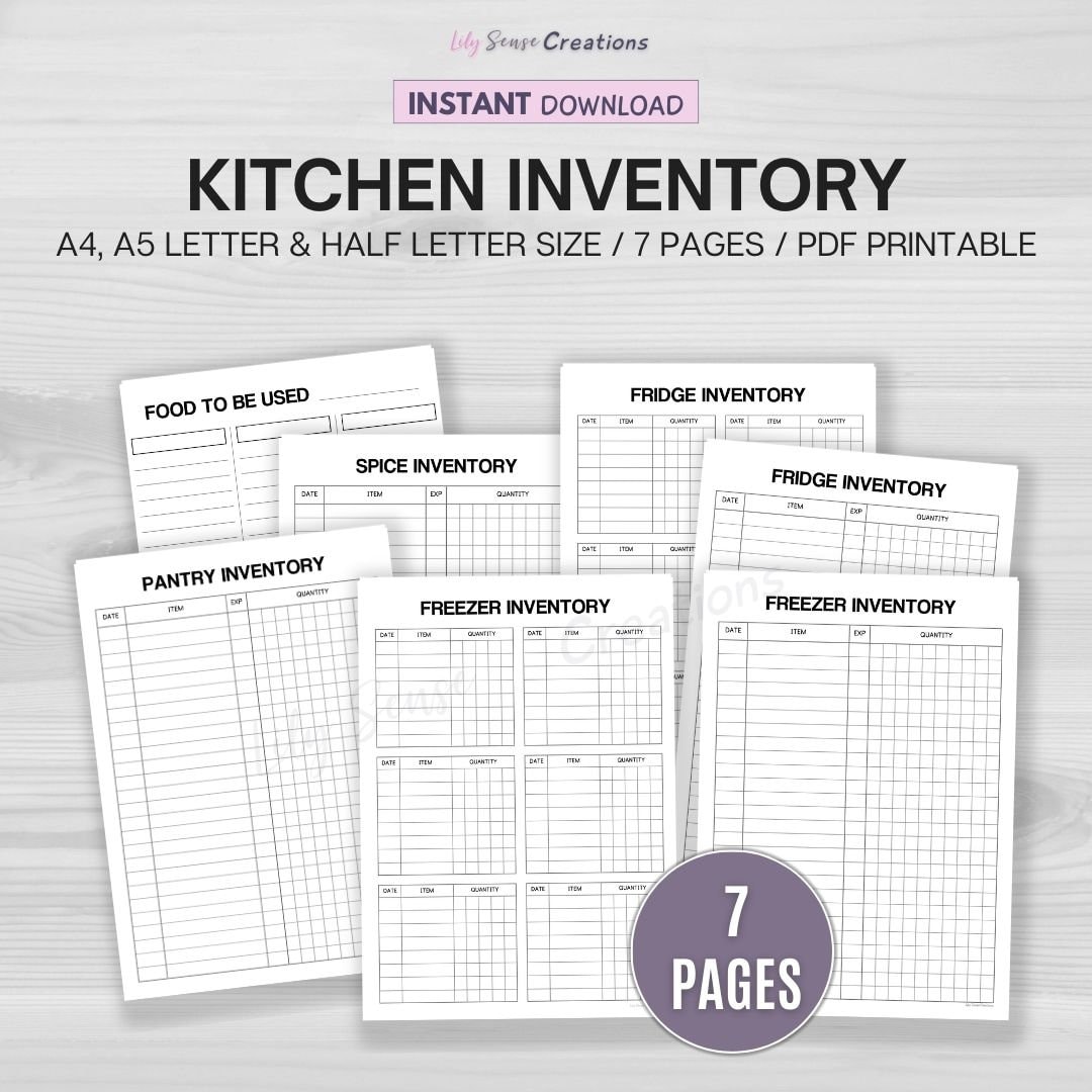 Printable Kitchen Inventory Checklist, Food Inventory, Fridge Inventory ...