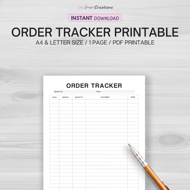 Order Tracker Printable Sheet, Order Tracker Planner, Digital Download ...
