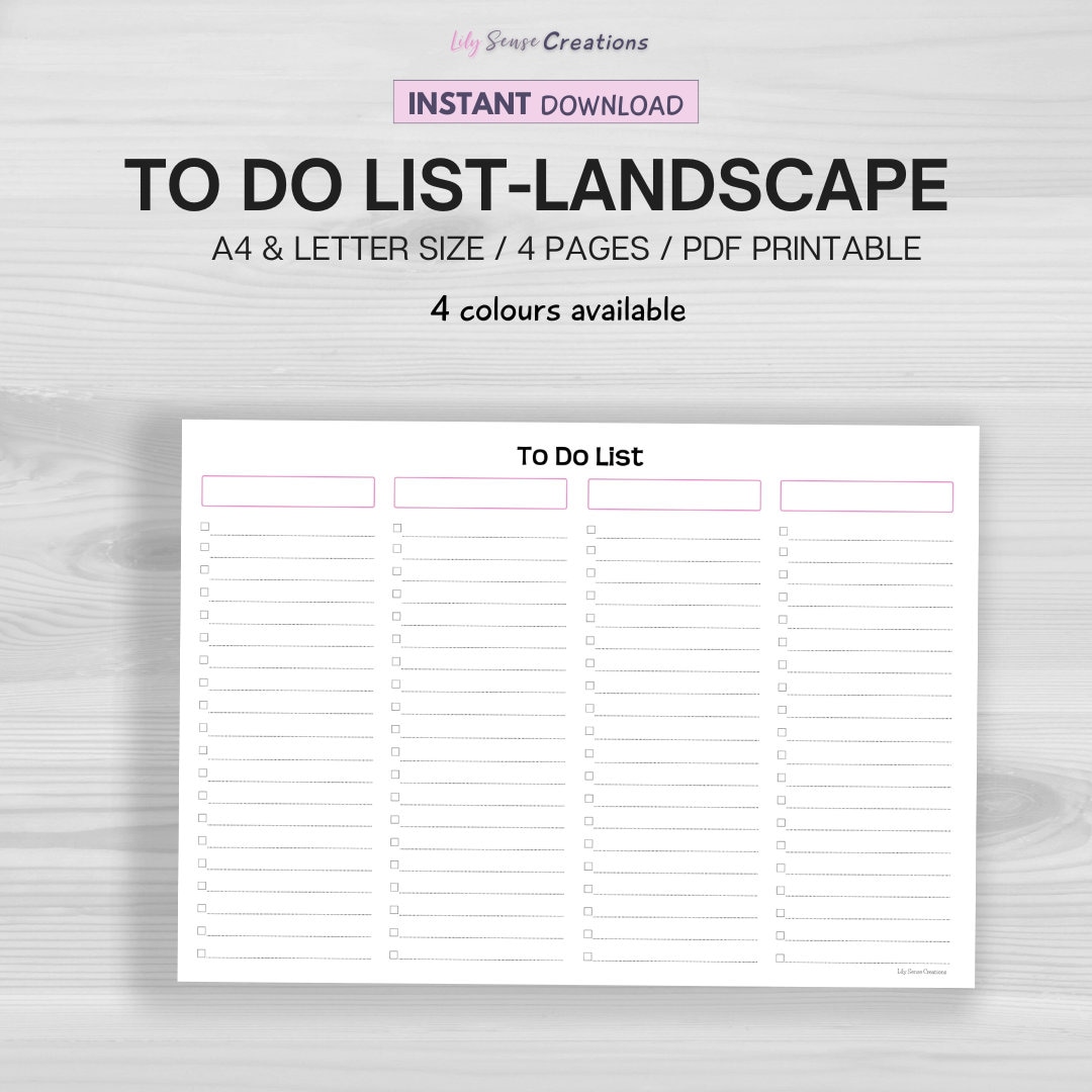 To Do List Printable, to Do List Landscape, Task List Printable, Simple ...