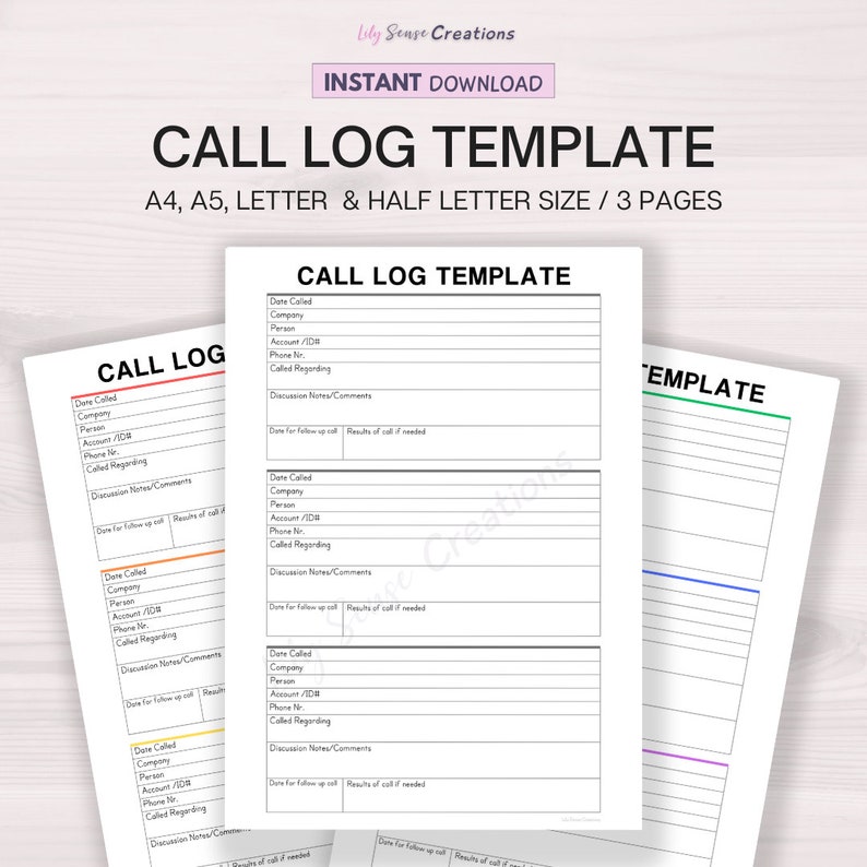 Call Log Template, Printable Communication Log, Phone Call Tracker ...