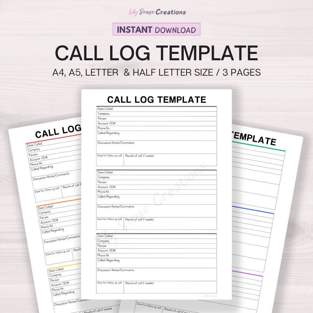 Call Log Template, Printable Communication Log, Phone Call Tracker ...