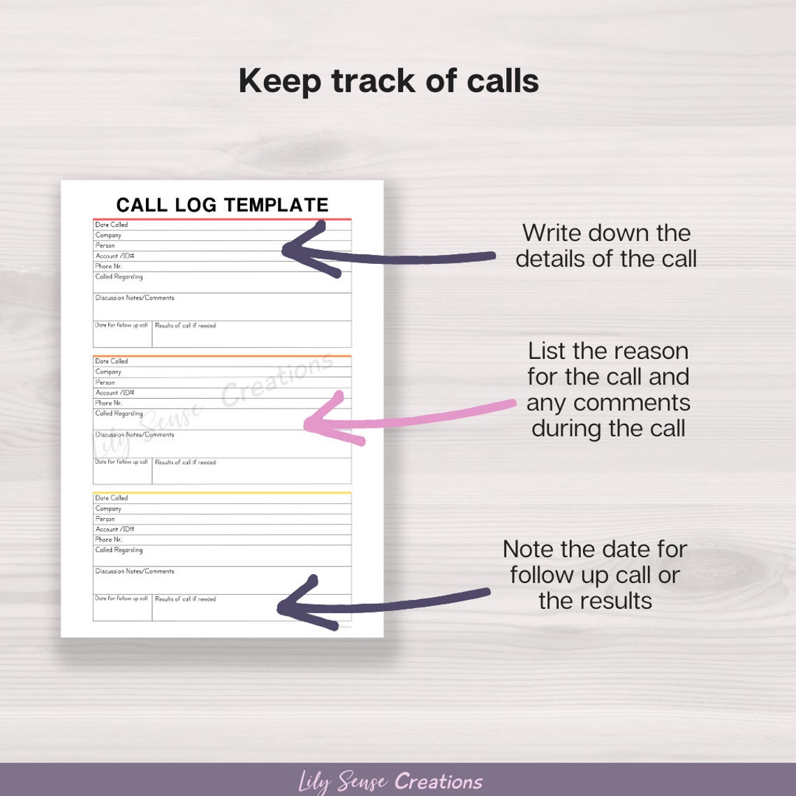 Call Log Template, Printable Communication Log, Phone Call Tracker ...