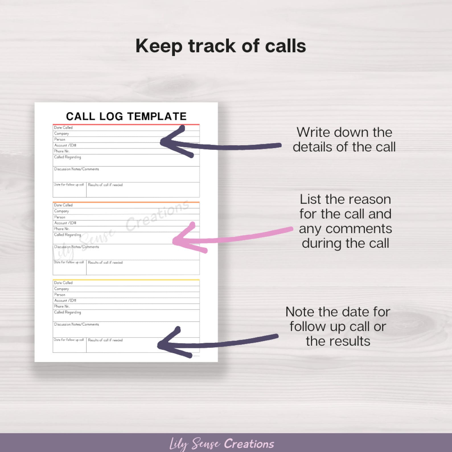 Call Log Template, Printable Communication Log, Phone Call Tracker ...