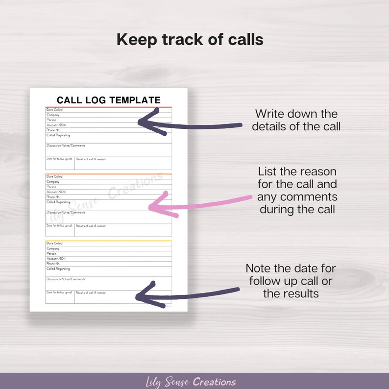 Call Log Template, Printable Communication Log, Phone Call Tracker ...