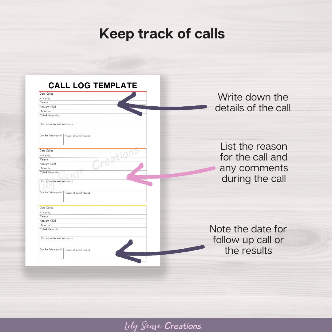 Call Log Template, Printable Communication Log, Phone Call Tracker ...