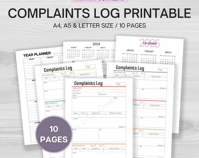 Customer Complaint Log Form Record Register Format Grievance Reports ...
