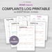 Printable Complaints Log, Complaints Template Set, Track Complaint ...