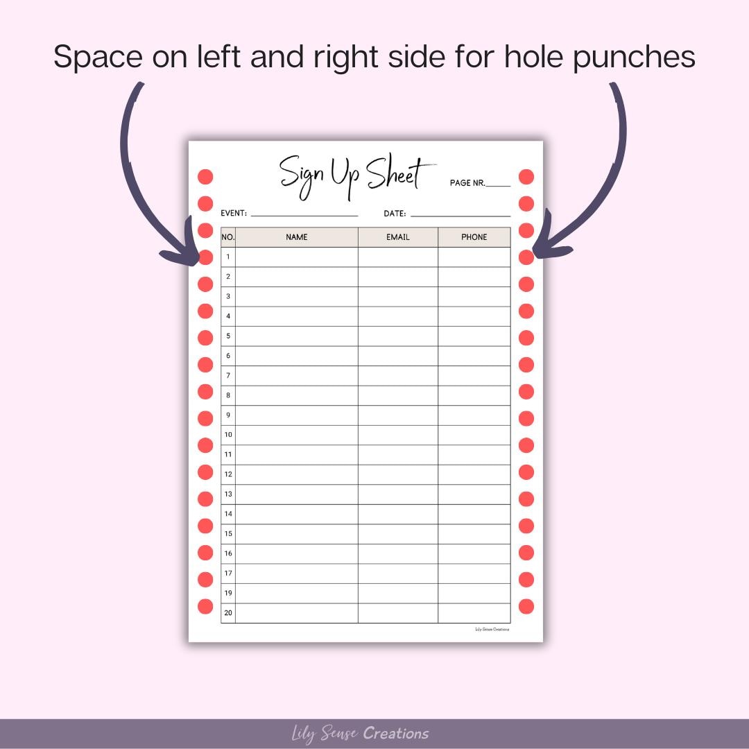 Printable Event Sign up Sheet Template, Printable Sign up Form, Event ...