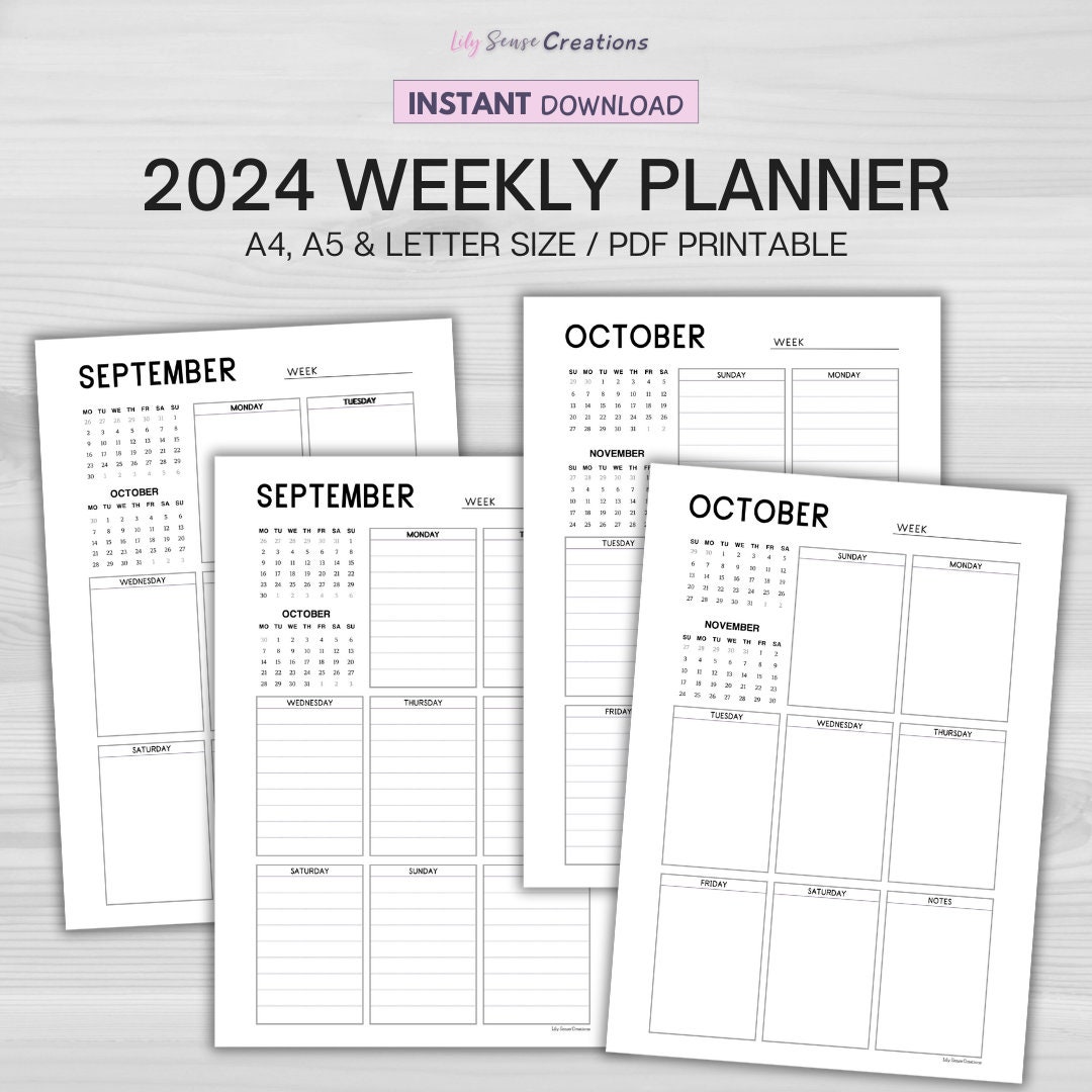 2024 Weekly Planner on One Page, Printable Weekly Agenda Template ...