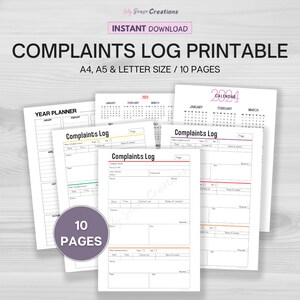 Printable Complaints Log, Complaints Template Set, Track Complaint ...