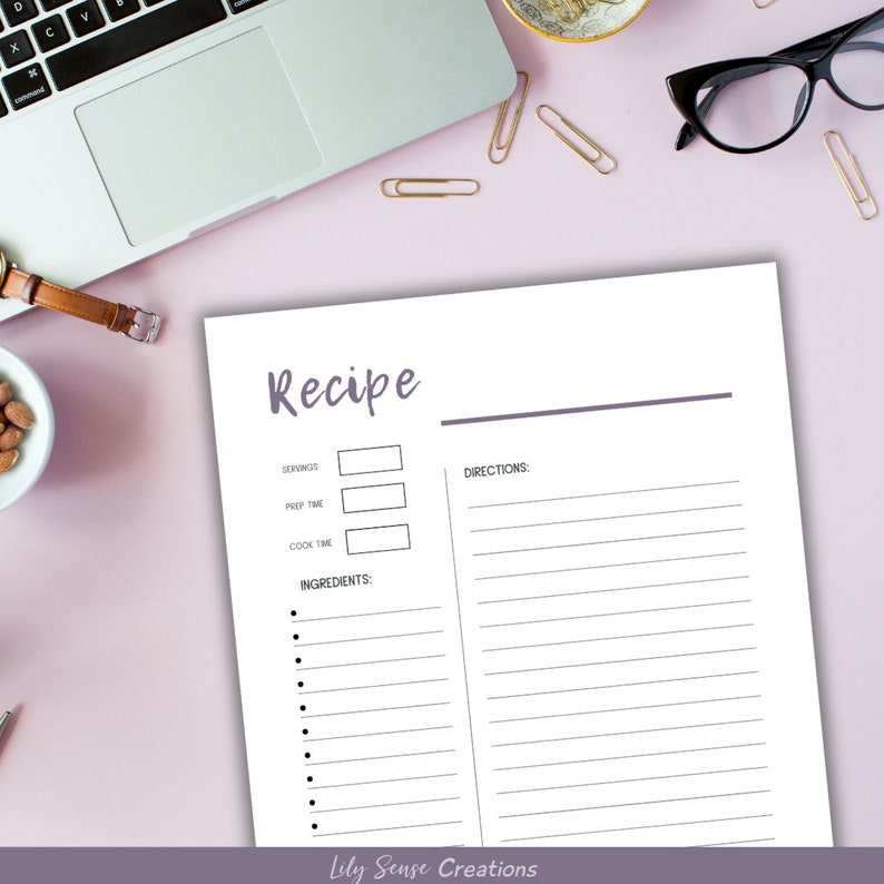 Recipe Template Printable, Blank Recipe Page, Recipe Card, Recipe Book ...