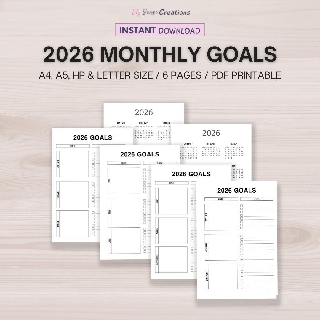 2026 Monthly Goals Tracker Printable, 2026 Yearly Goals, Monthly Goals ...