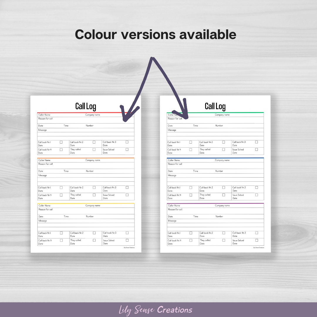 Printable Call Log, Call Back Tracker, Missed Call Template ...