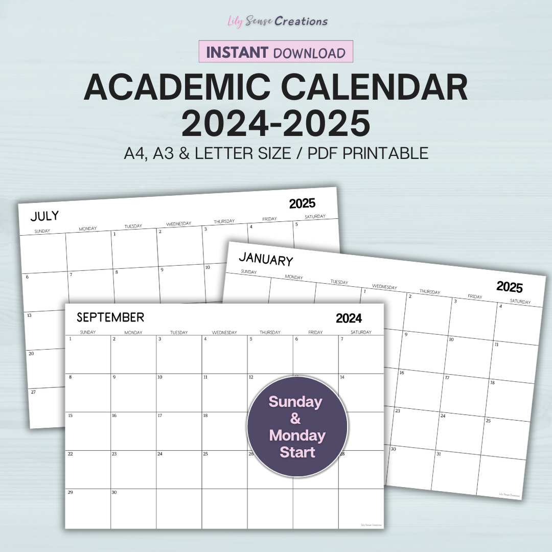 Printable Academic Calendar 2024-2025, Calendar Landscape Format ...
