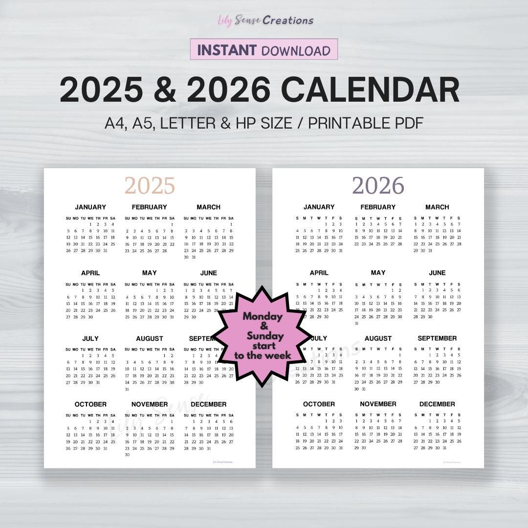 2025 2026 Calendar, Printable 2025 Calendar on One Page, 2026 Calendar ...
