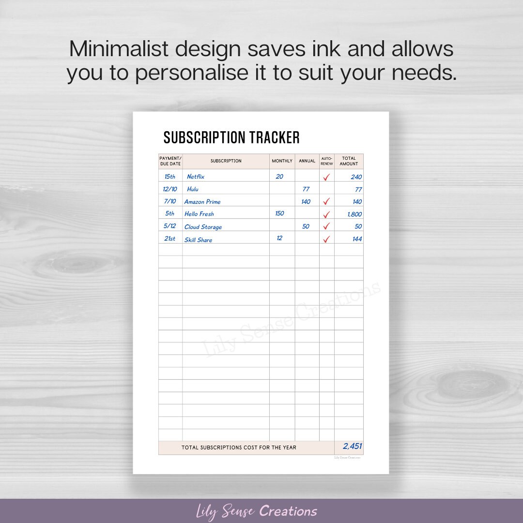Subscription Tracker Printable, Membership Tracker, Subscription Log ...