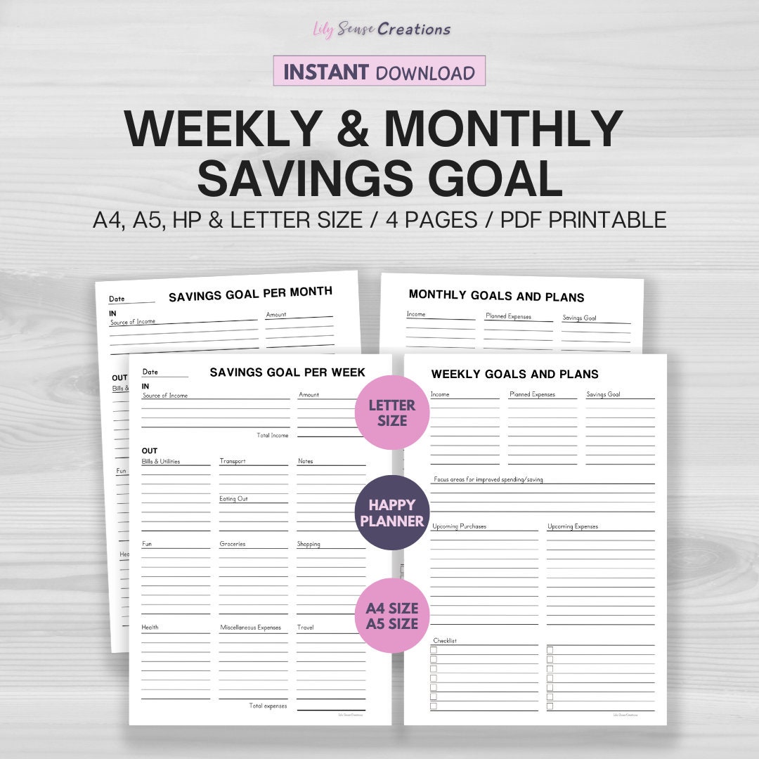 Weekly Savings Challenge Printable, Monthly Saving Goals, Weekly ...