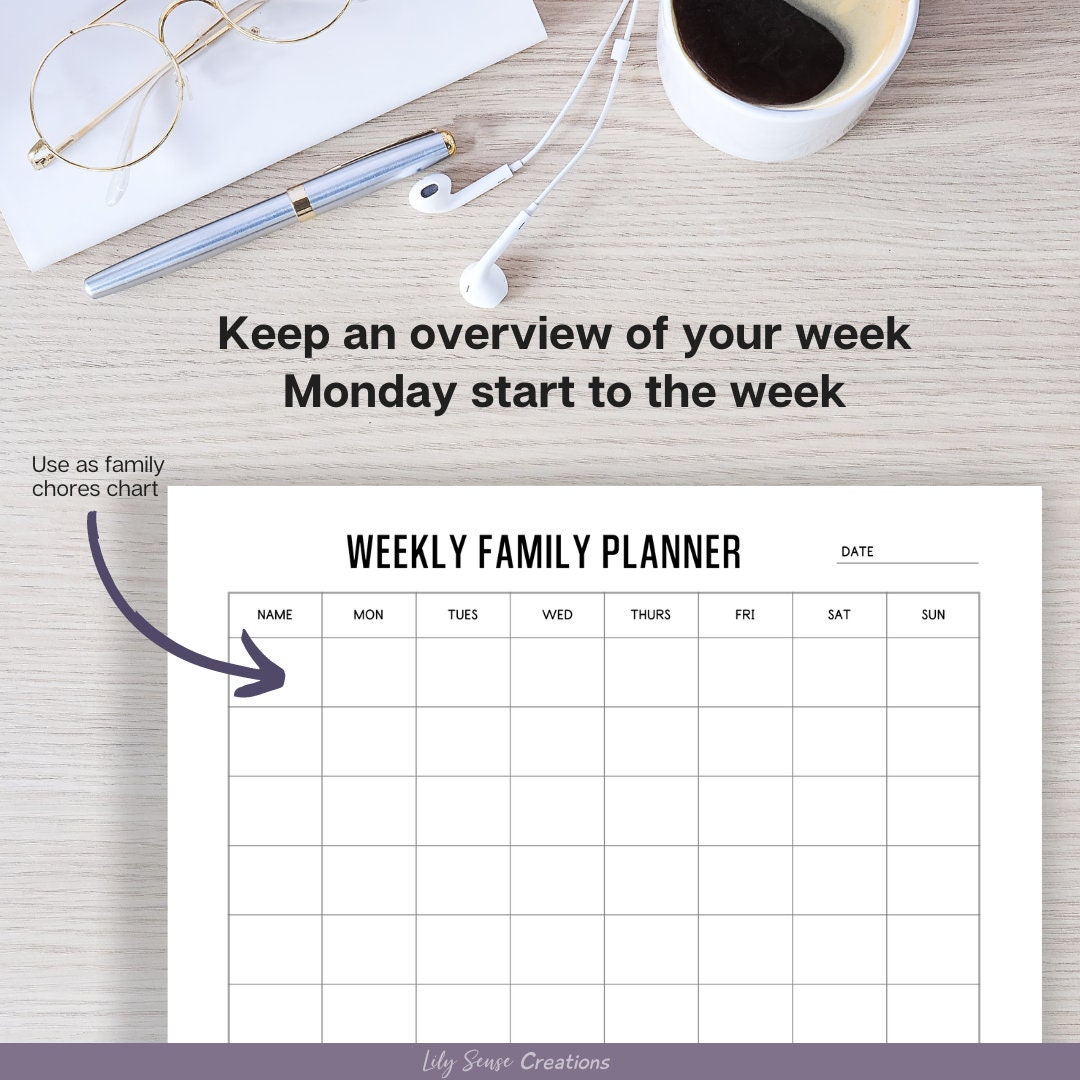 Weekly Family Planner, Printable Weekly Schedule Template, Family ...