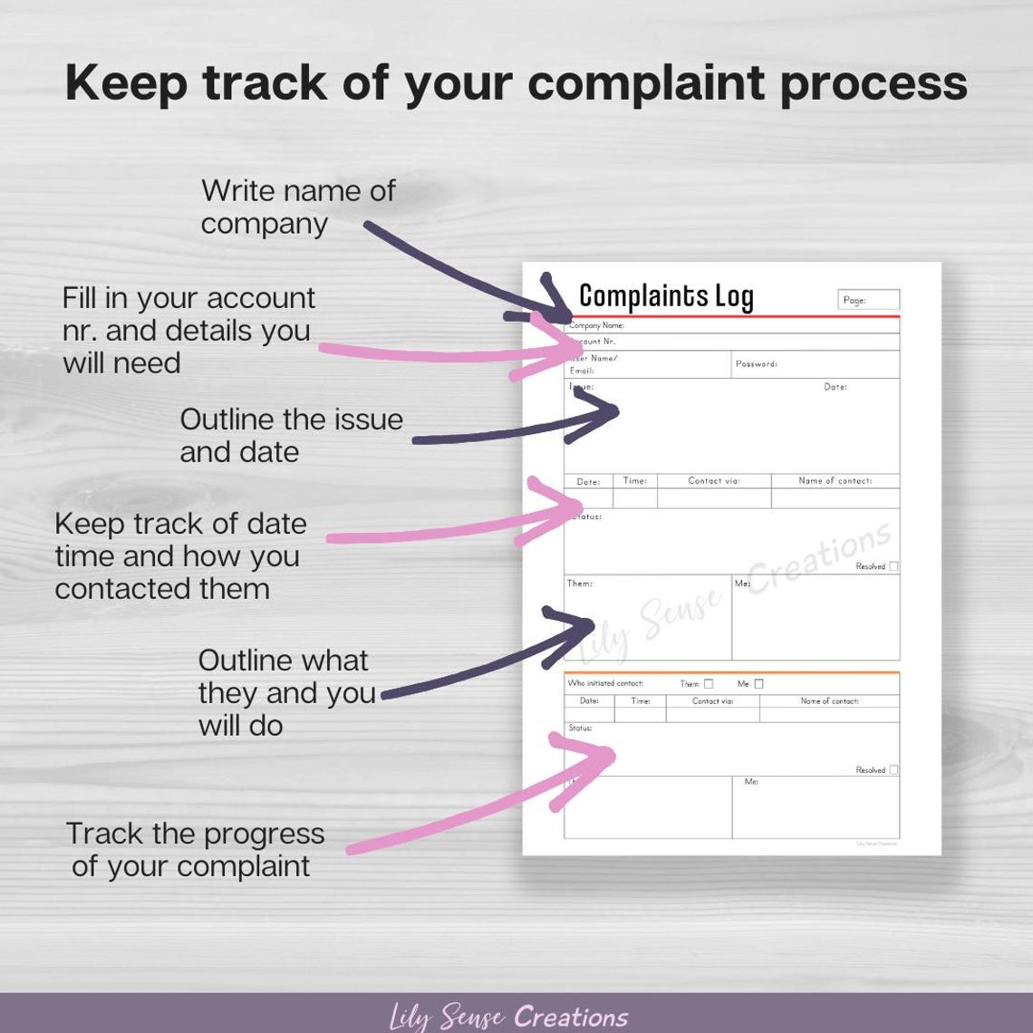 Printable Complaints Log, Complaints Template Set, Track Complaint ...