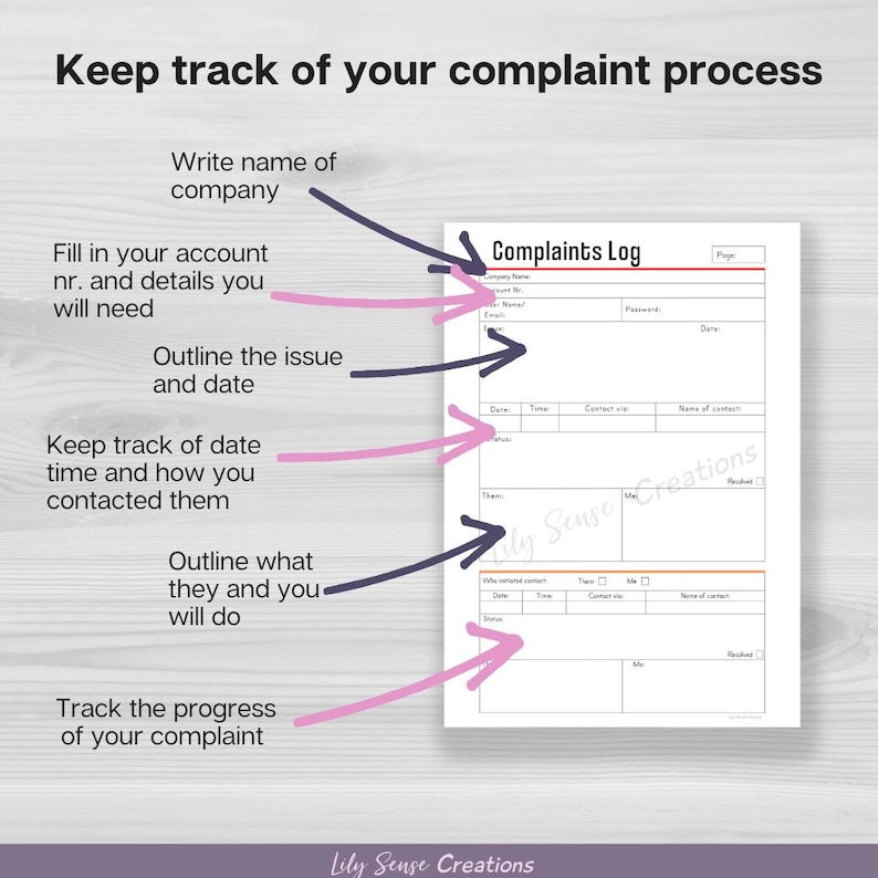 Printable Complaints Log, Complaints Template Set, Track Complaint ...