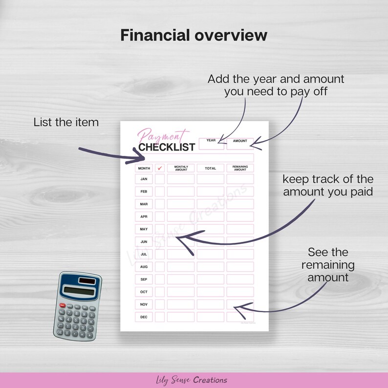 Monthly Payment Checklist, Printable Monthly Bill Tracker, Finance ...