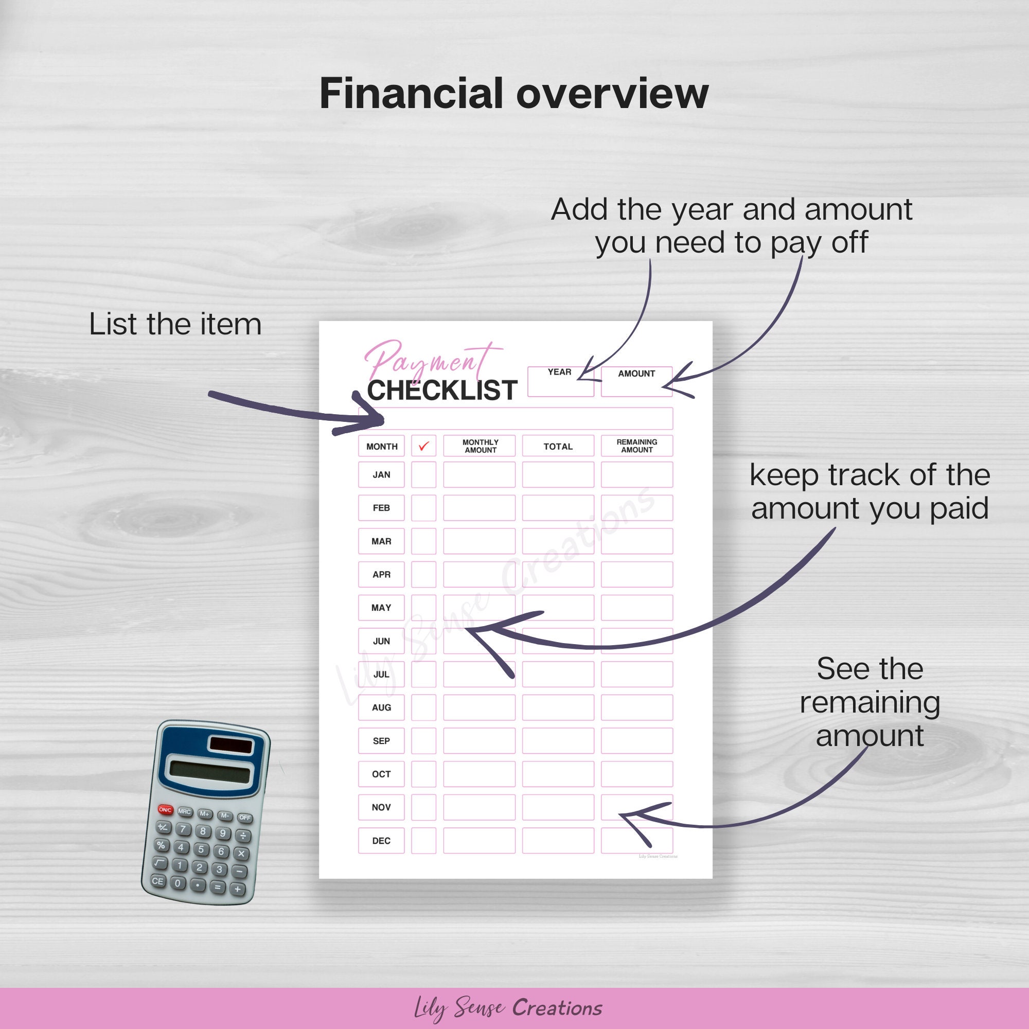 Printable Monthly Payment Checklist, Bill Tracker, Financial Planner ...