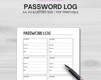 Password Tracker Printable, Password Organizer, Password Keeper ...