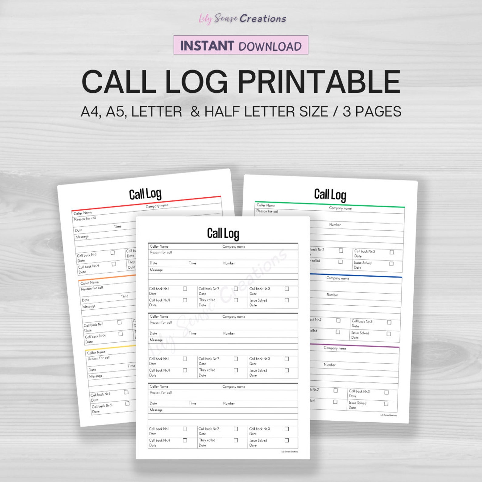 Printable Call Log, Call Back Tracker, Missed Call Template ...