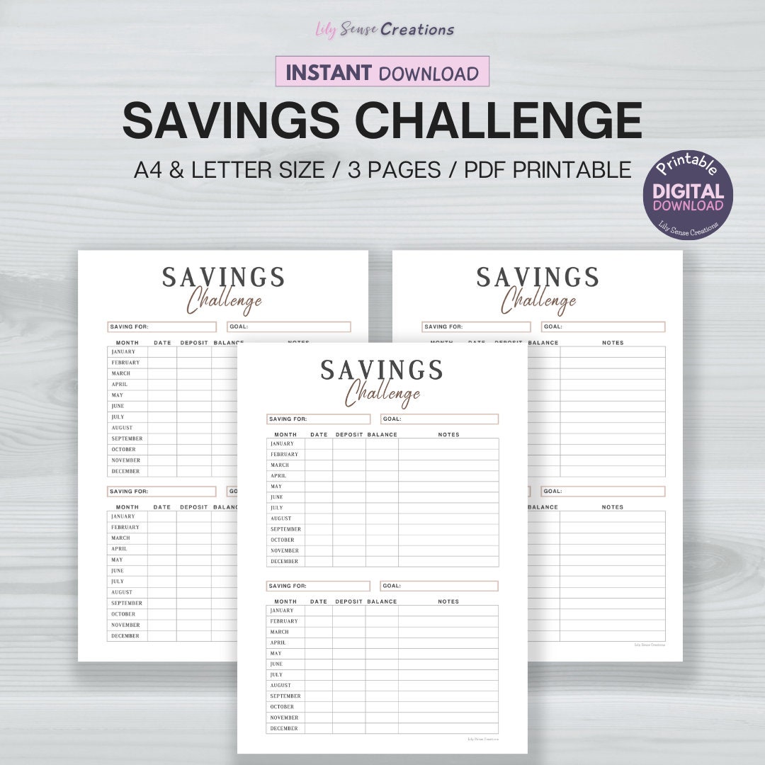 Savings Challenge Printable, Financial Goal Tracker, A4, Letter ...