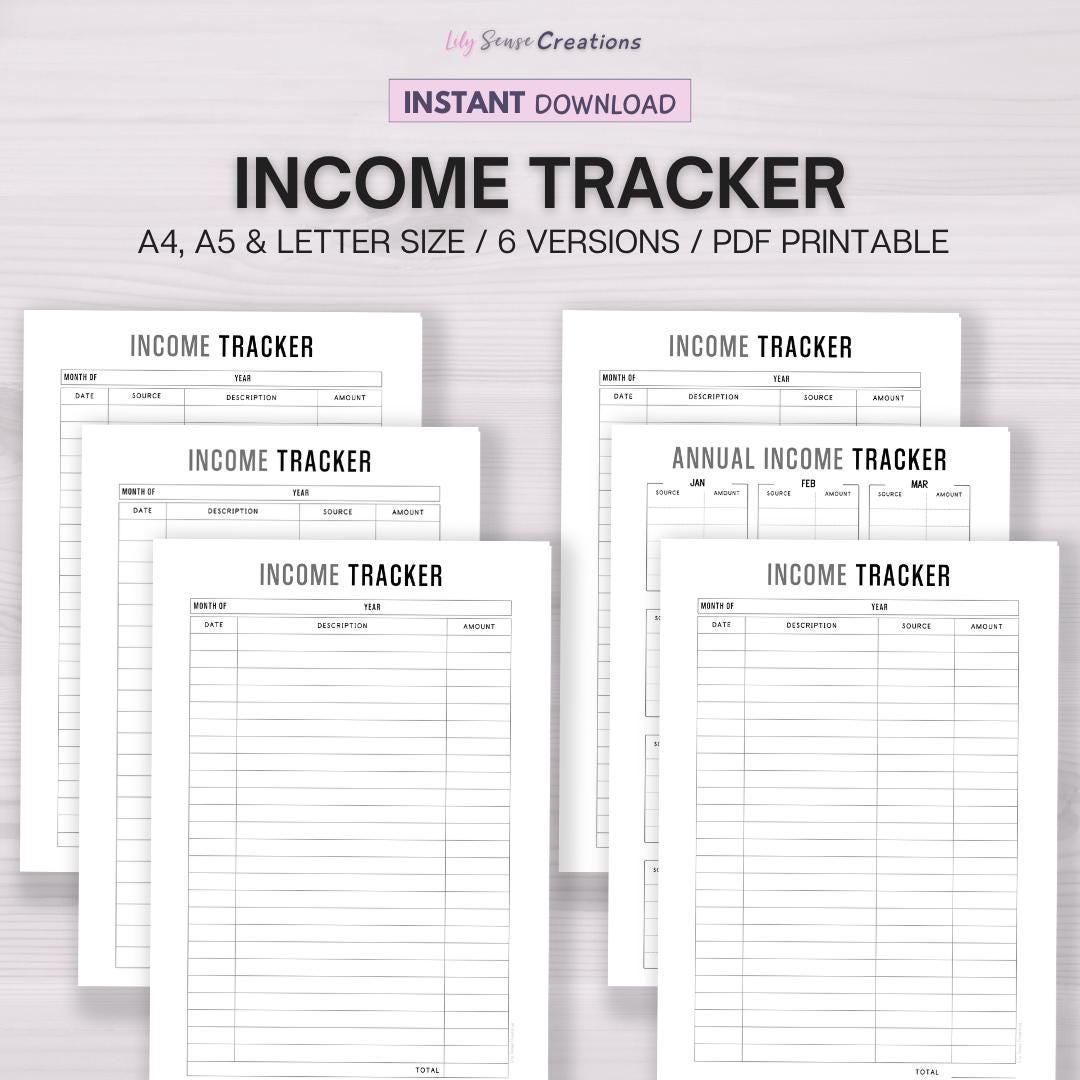 Income Tracker Printable, Financial Planner, Money Tracker on One Page ...