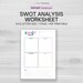 Swot Analysis Printable Page, SWOT Template, Worksheet, A4 and US ...