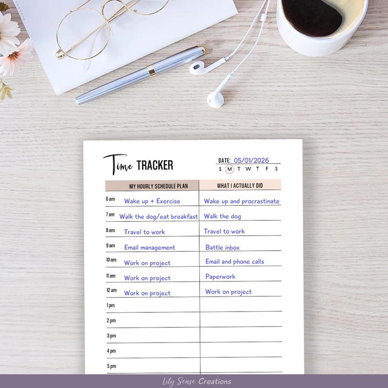 Time Tracker Printable, Time Management Template, Working Hours Log ...