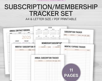Subscription Tracker Form Printable, Membership Checklist, Budget ...