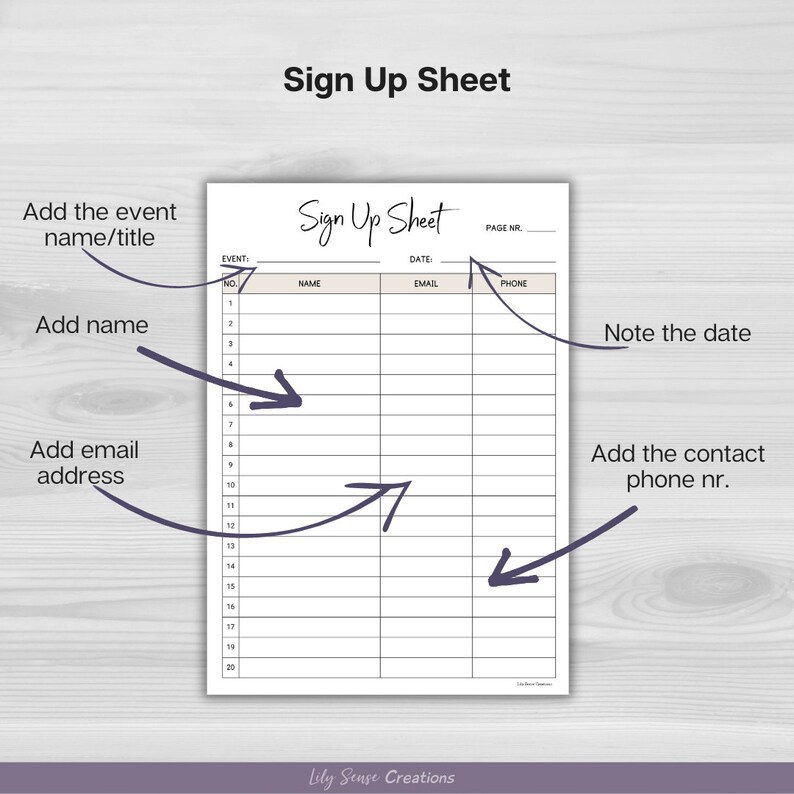 Sign up Sheet Templates, Printable Sign in Form, Event Sign up Sheet ...