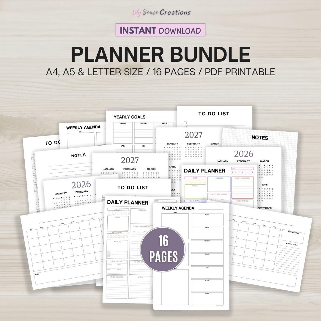 Printable Planner Bundle, Life Planner Set, Daily, Weekly, Monthly ...