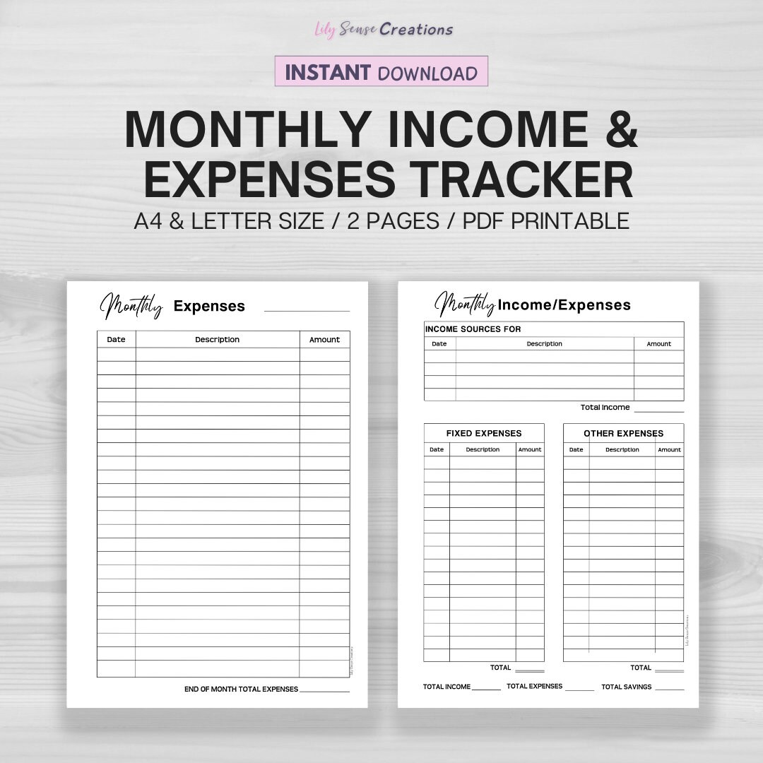 Monthly Income & Expense Tracker Printable, Money Tracker, Business ...
