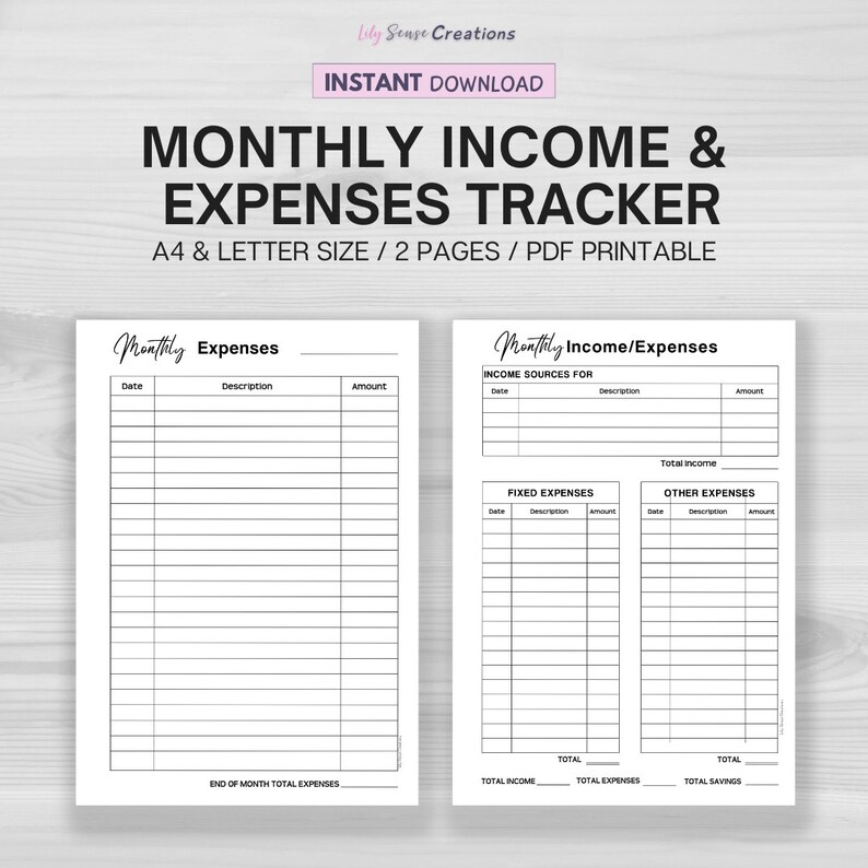 Monthly Income & Expense Tracker Printable, Money Tracker, Business ...