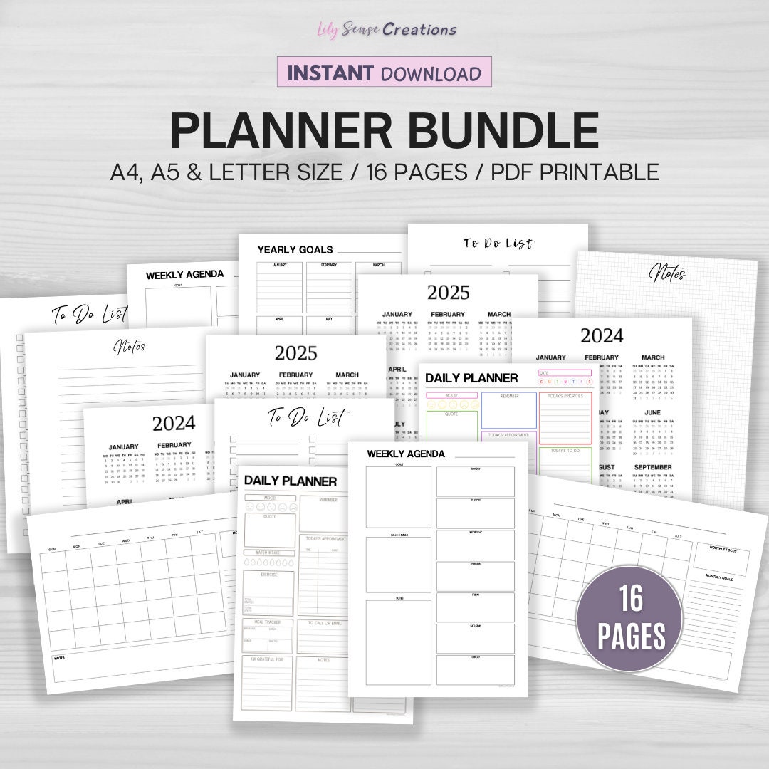 Printable Planner Bundle, Life Planner Set, Daily, Weekly, Monthly ...