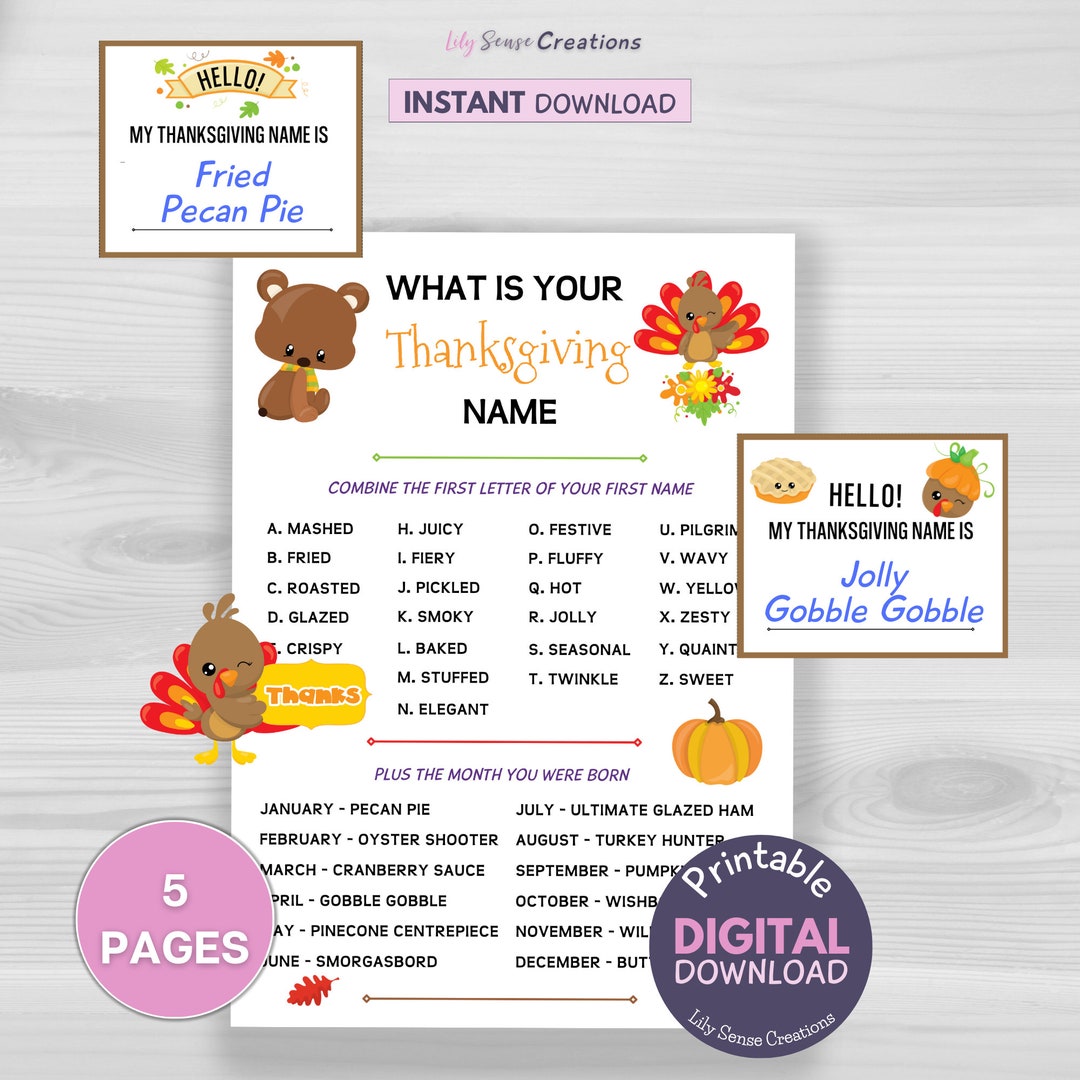What's Your Thanksgiving Name Party Game, Printable Thanksgiving Party ...