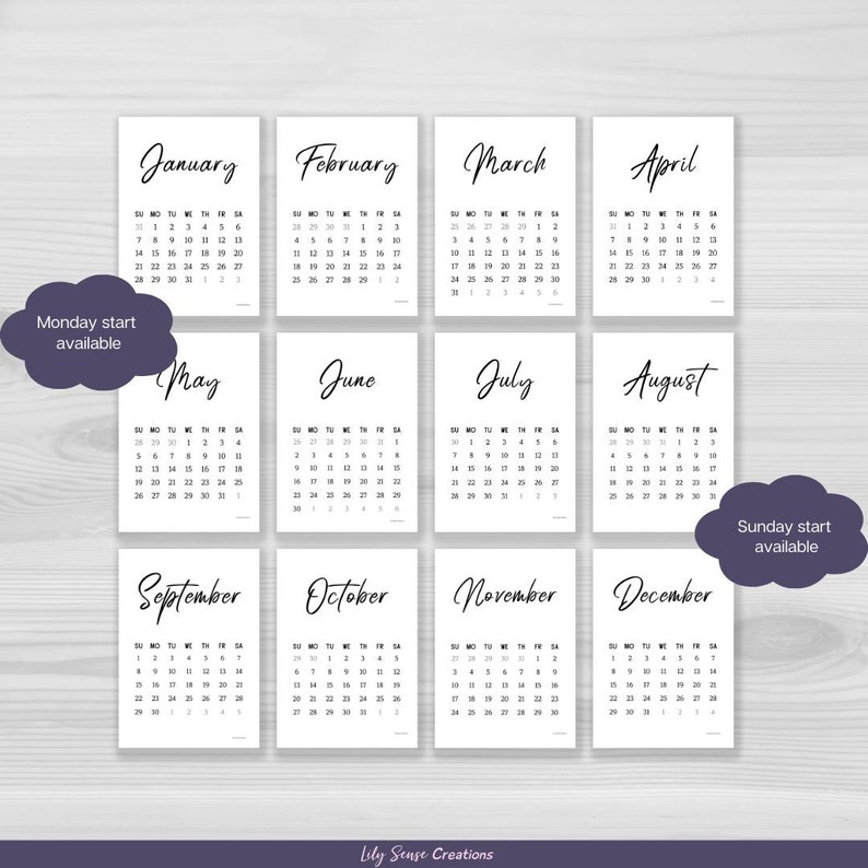 2024 Monthly Calendar Printable, Large Font Monthly Calendar, A4, A5 ...