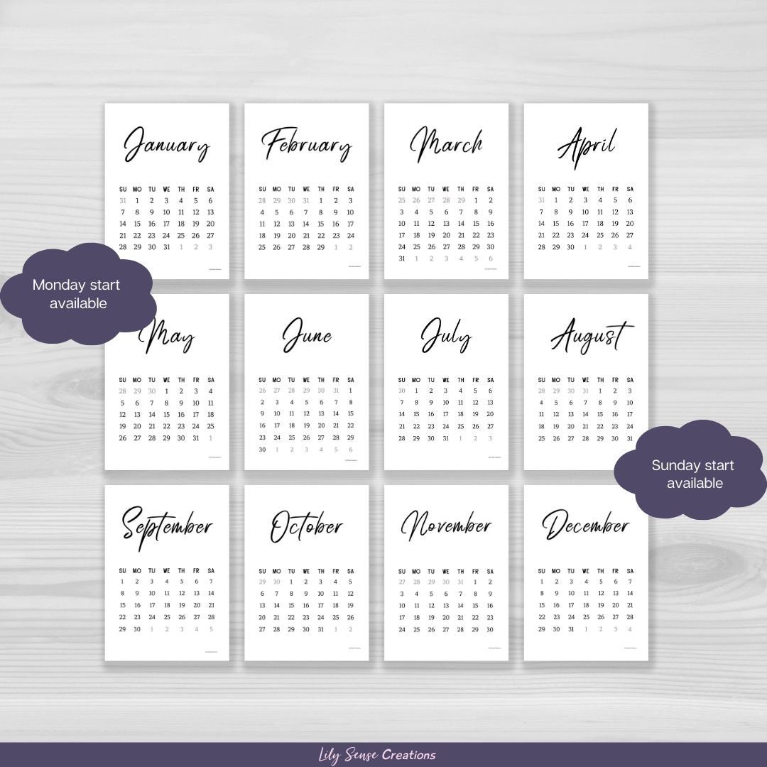 2024 Monthly Calendar Printable, Large Font Monthly Calendar, A4, A5 ...