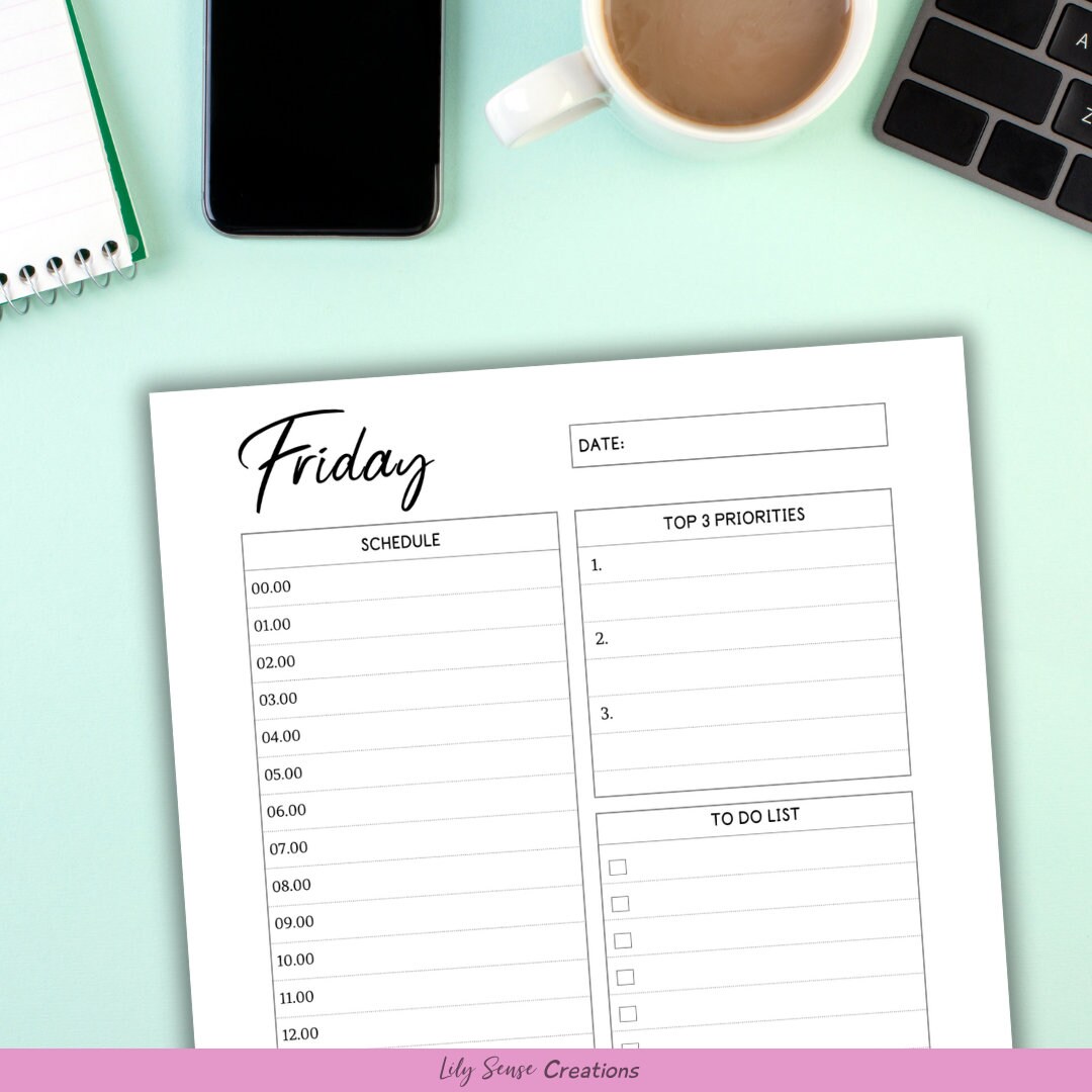 Hourly Daily Planner, Printable Weekly Schedule, Productivity Tracker ...