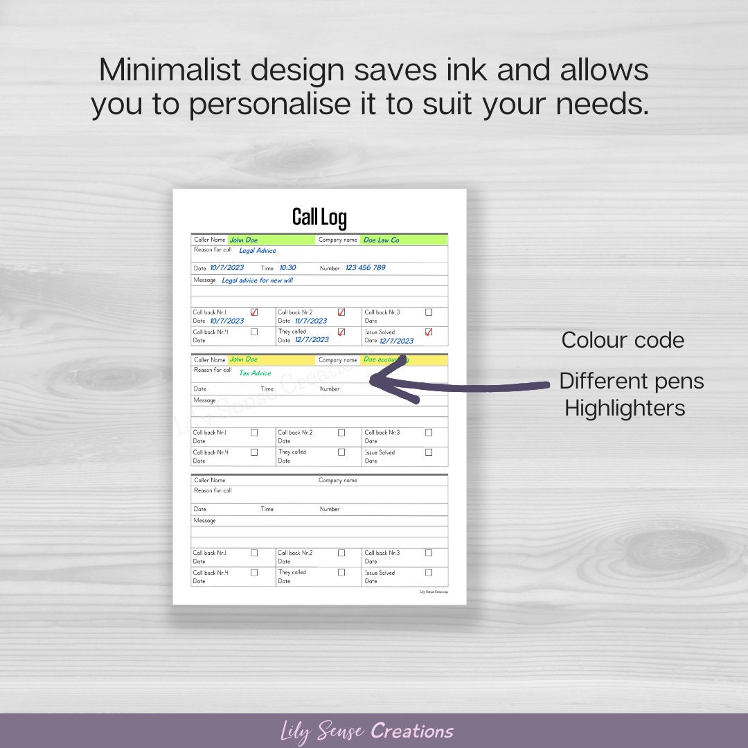 Printable Call Log, Call Back Tracker, Missed Call Template ...