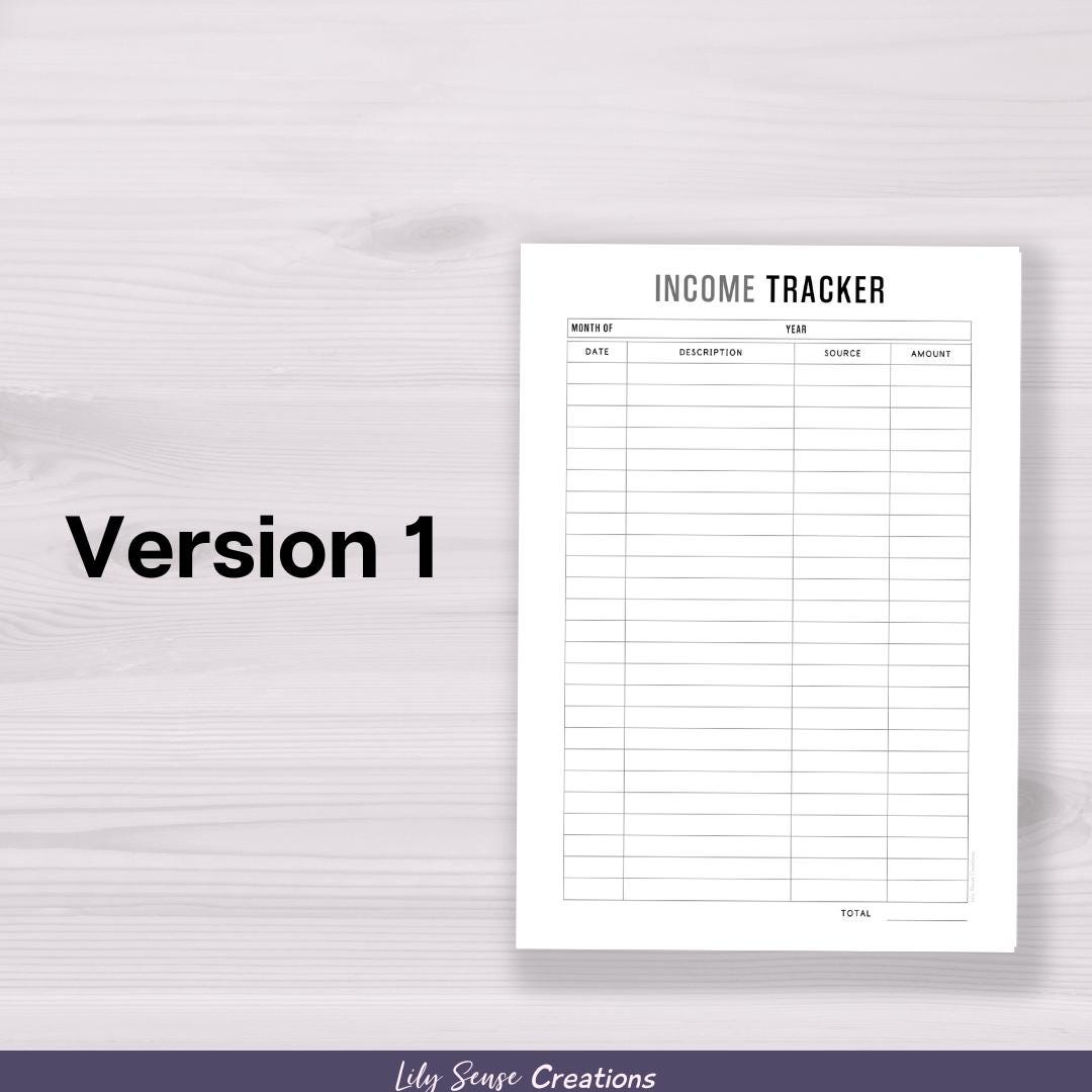 Income Tracker Printable, Financial Planner, Money Tracker on One Page ...