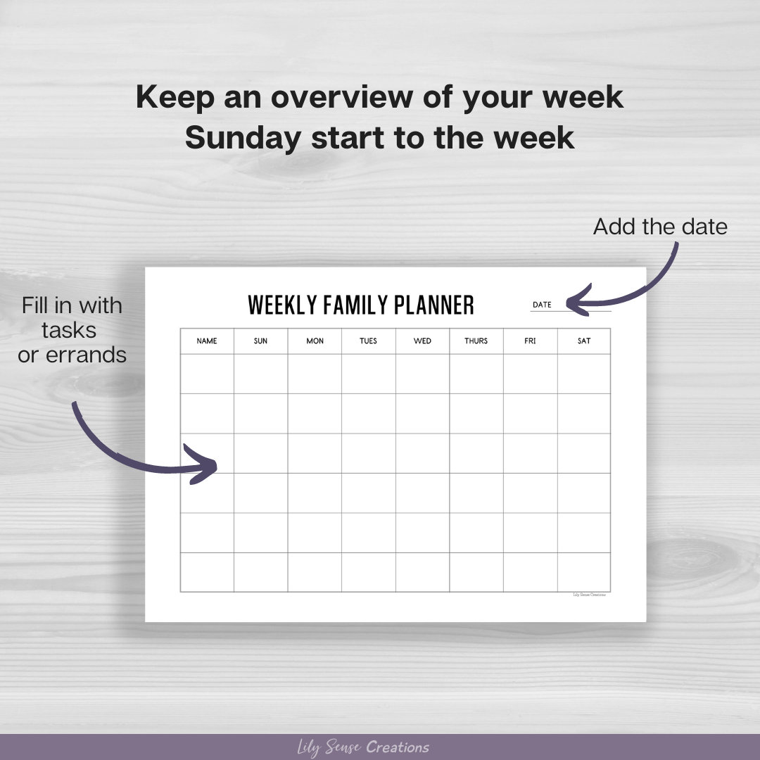Weekly Family Planner, Printable Weekly Schedule Template, Family ...